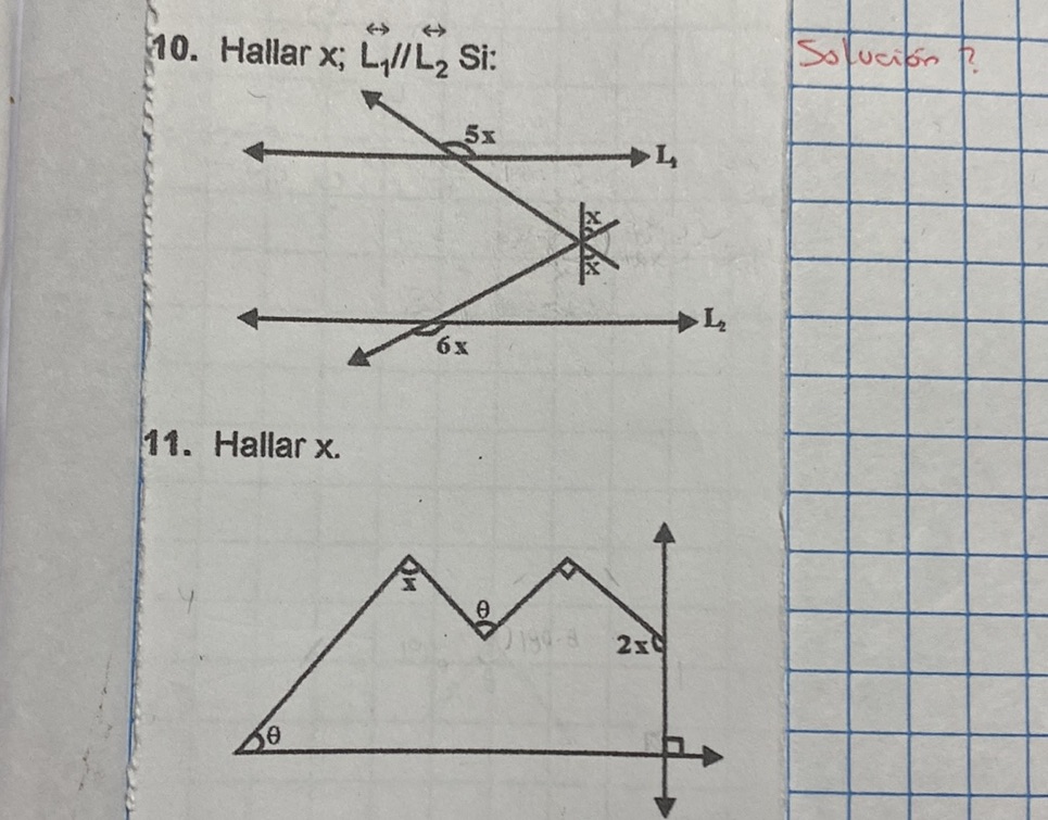 10. Hallar x; $L_1 // L_2$ Si: $5x$ $6x$ | StudyX