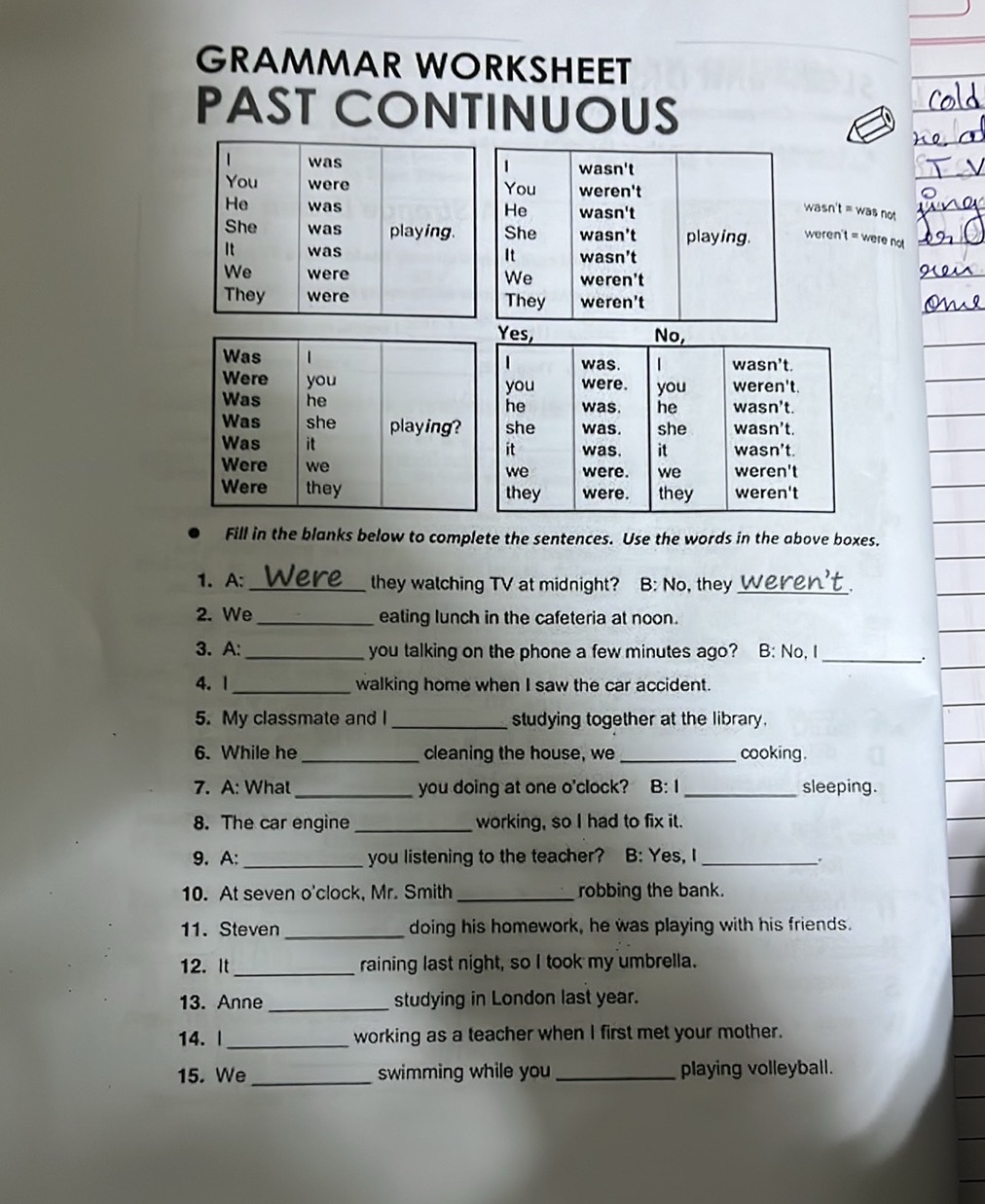 GRAMMAR WORKSHEET PAST CONTINUOUS | I | | StudyX