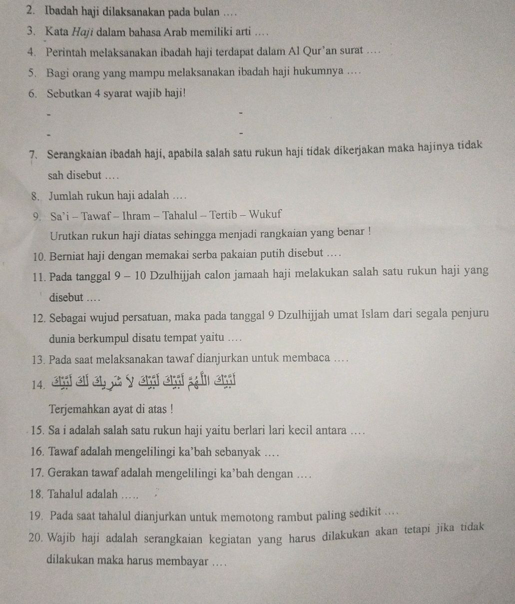 2. Ibadah haji dilaksanakan pada bulan .... | StudyX