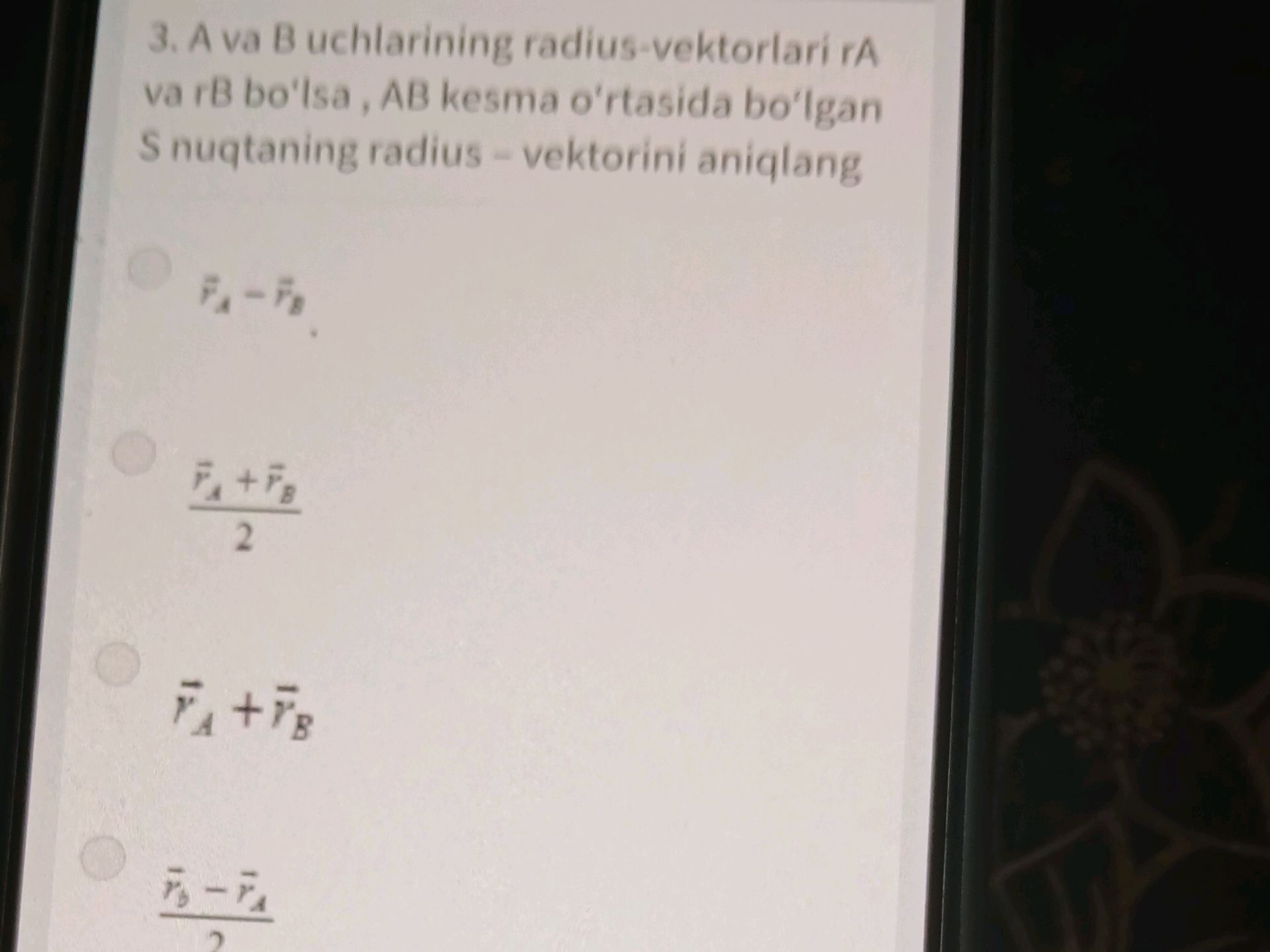3. A va B uchlarining radius-vektorlari rA | StudyX