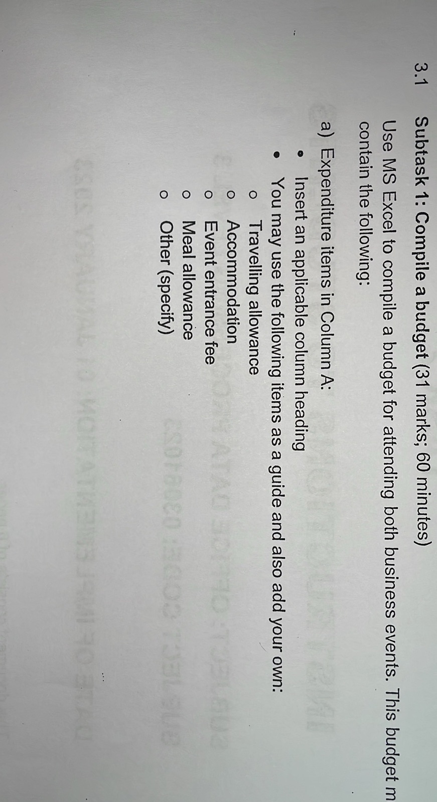 3.1 Subtask 1: Compile a budget (31 marks; | StudyX