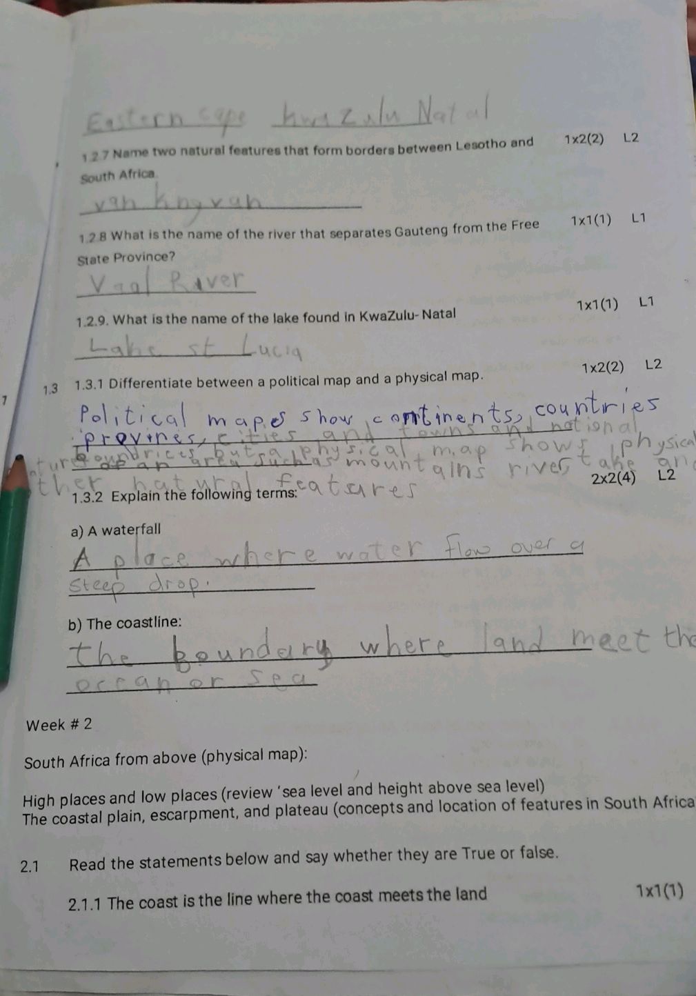 1.2.7 Name two natural features that form | StudyX