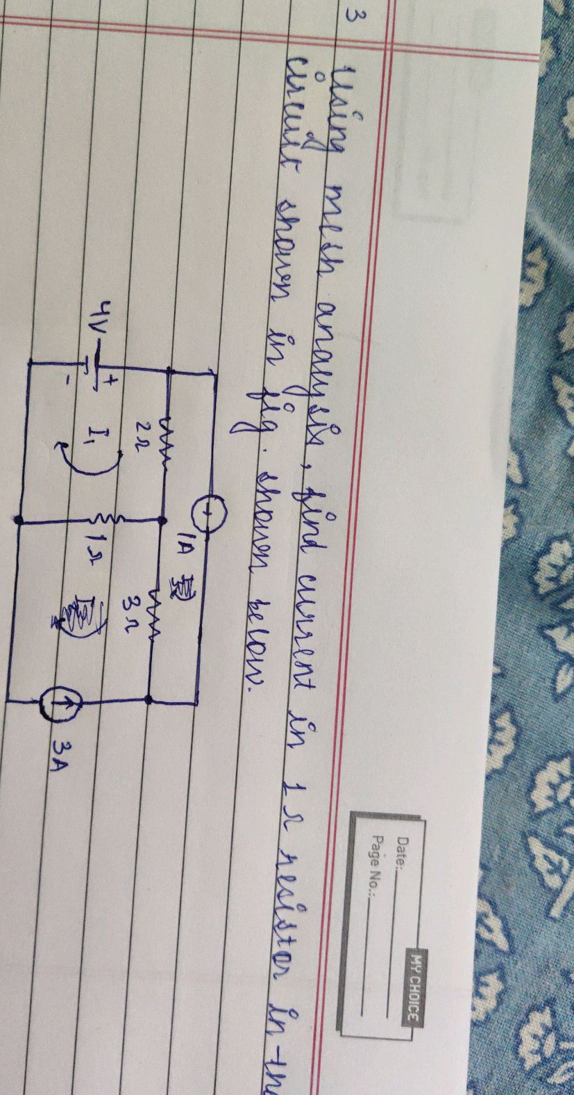 3. using mesh analysis, find current in 1 $ | StudyX