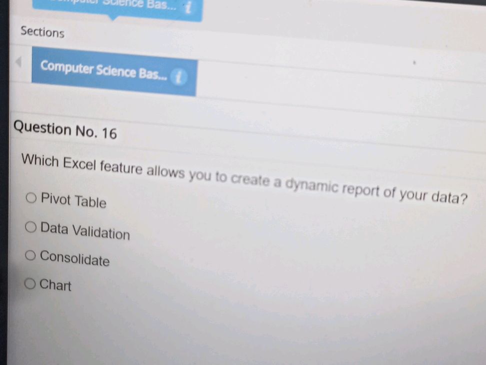 Question No. 16 Which Excel feature allows | StudyX
