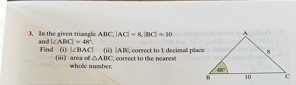 3. In the given triangle ABC, |AC| = 8, |BC| | StudyX
