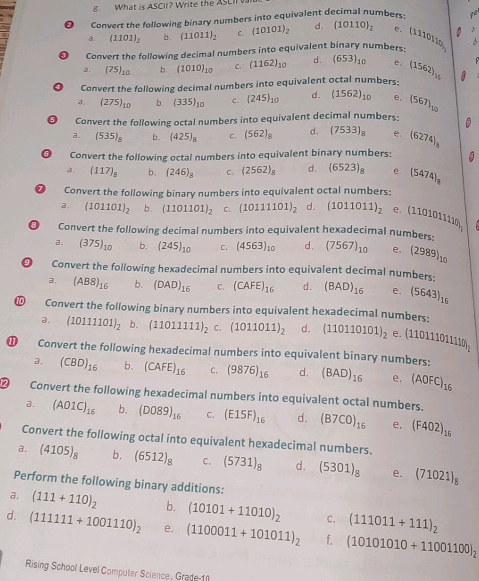 g. What is ASCII? Write the ASCII value | StudyX