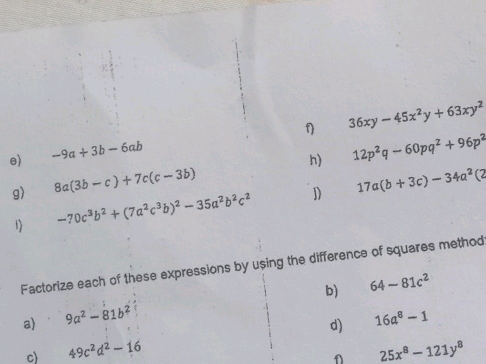 Factorize each of these expressions by using | StudyX