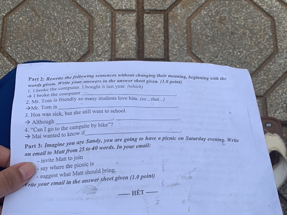 Part 2: Rewrite the following sentences | StudyX