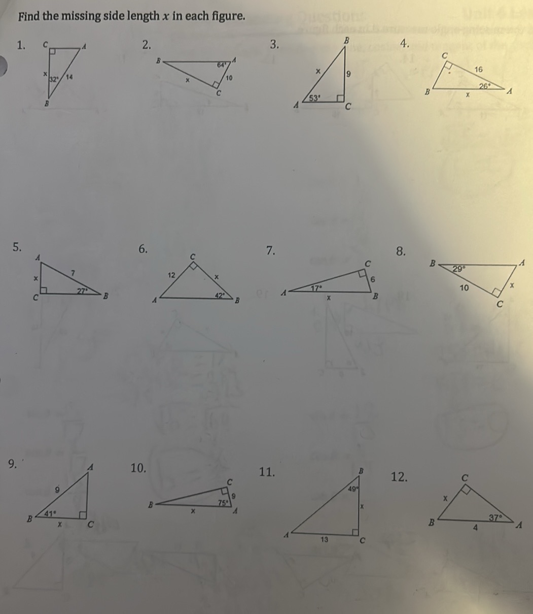 Find the missing side length x in each | StudyX