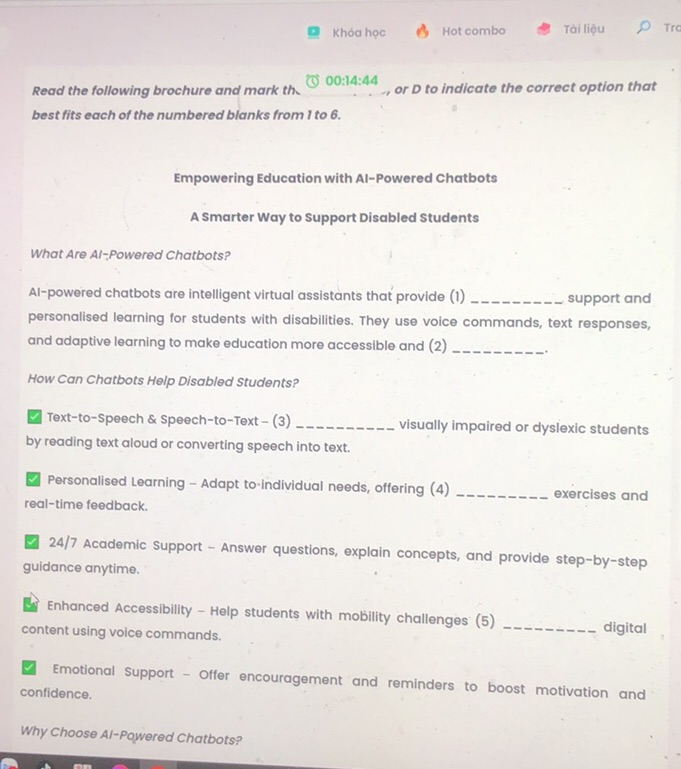 Read the following brochure and mark the A, | StudyX