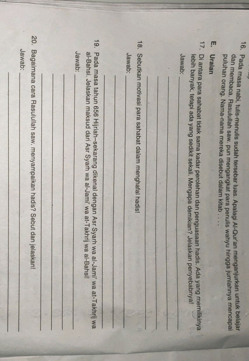 16. Pada masa nabi, tulis-menulis sudah | StudyX