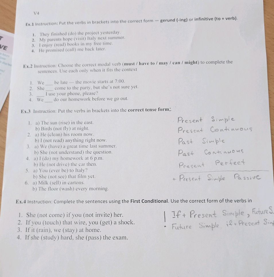 Ex.1 Instruction: Put the verbs in brackets | StudyX