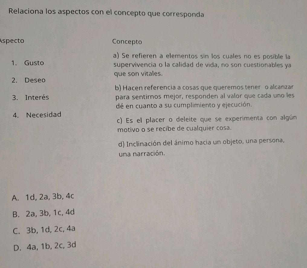 Relaciona los aspectos con el concepto que | StudyX