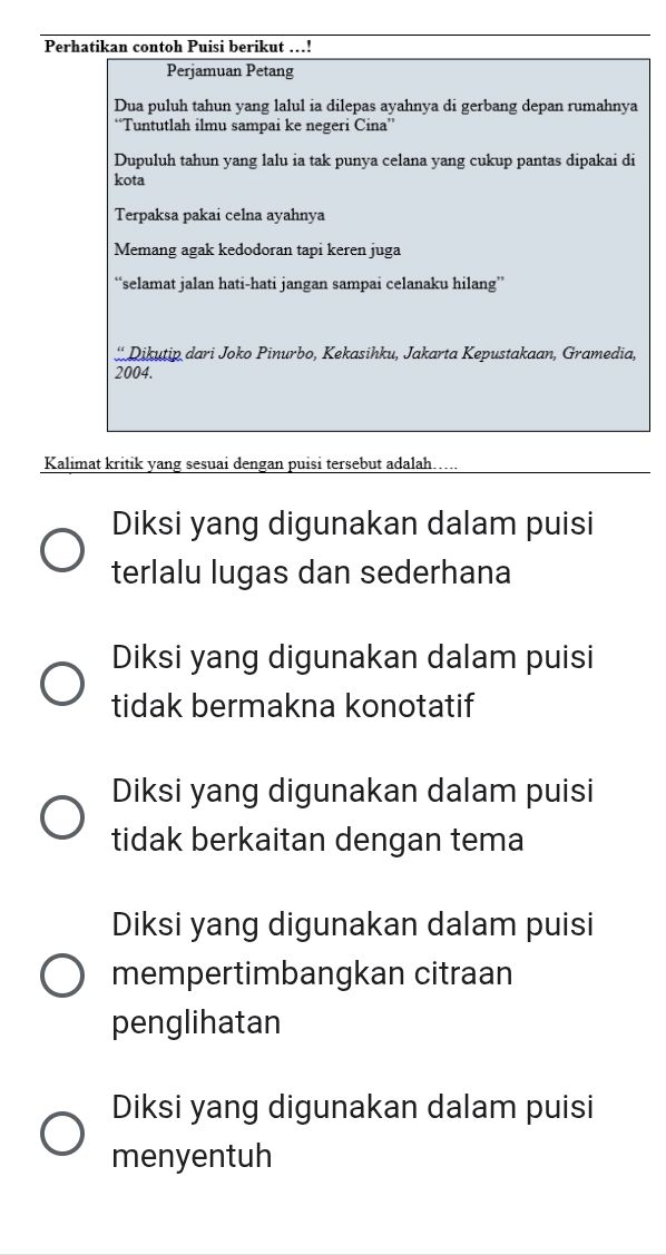 Perhatikan contoh Puisi berikut...! | StudyX