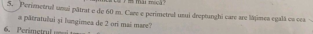 5. Perimetrul unui pătrat e de 60 m. Care e | StudyX