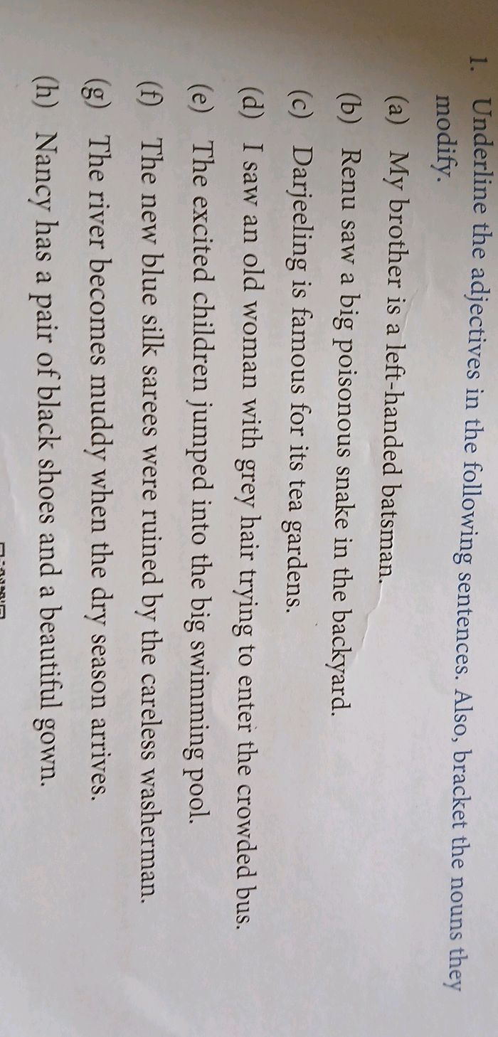 1. Underline the adjectives in the following | StudyX