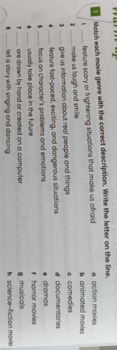 Match each movie genre with the correct | StudyX