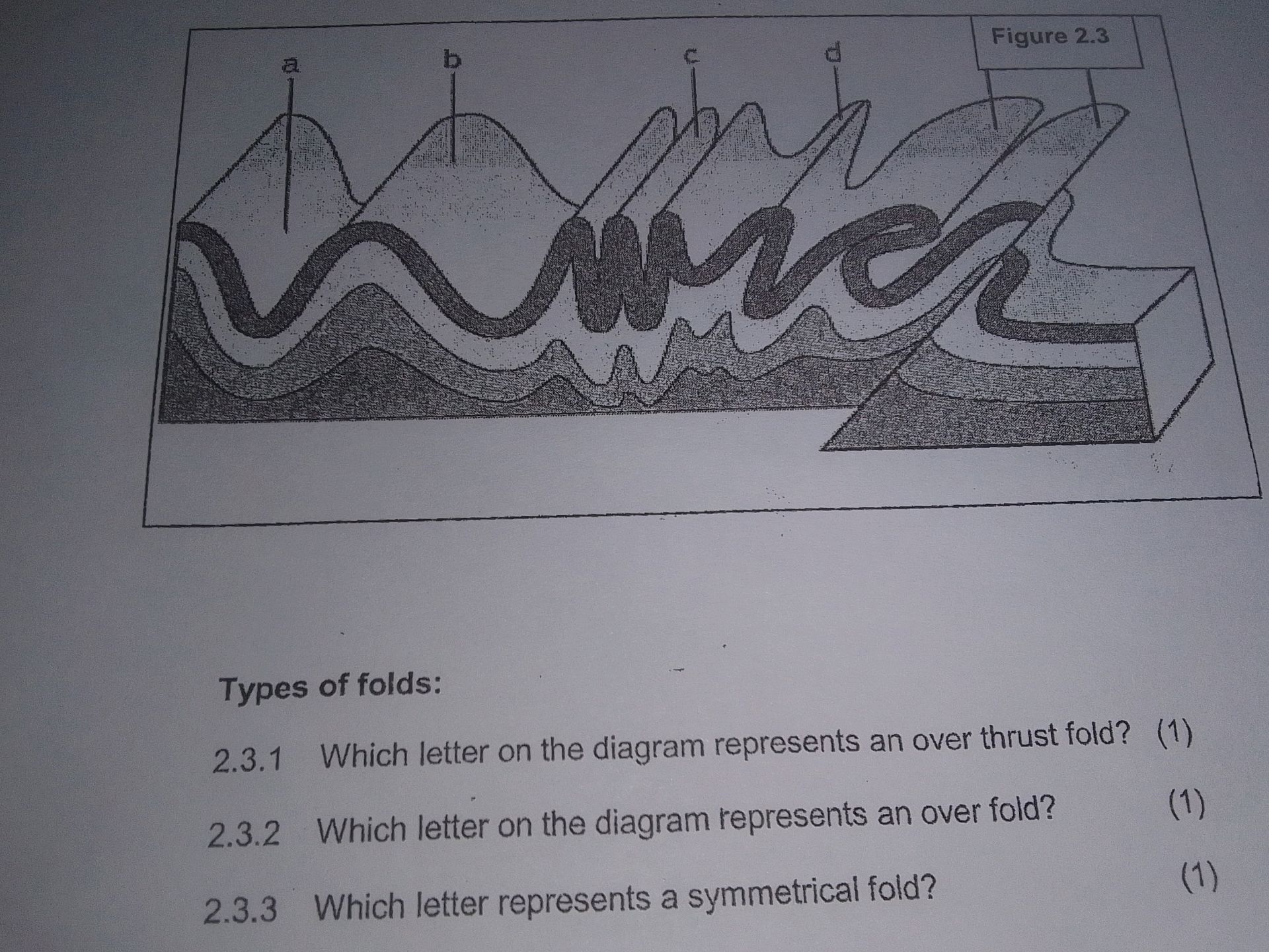Types of folds: 2.3.1 Which letter on the | StudyX