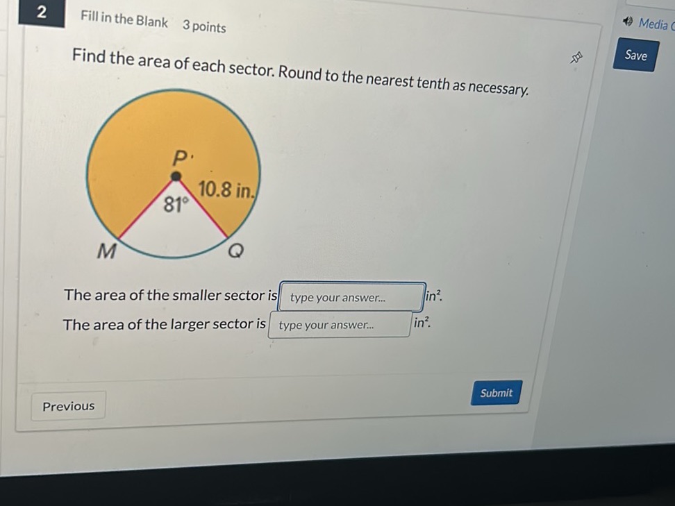 Find the area of each sector. Round to the | StudyX