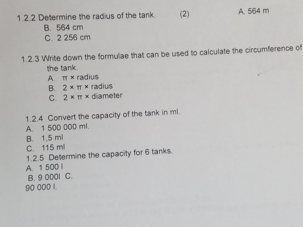 1.2.2 Determine the radius of the tank. B. | StudyX