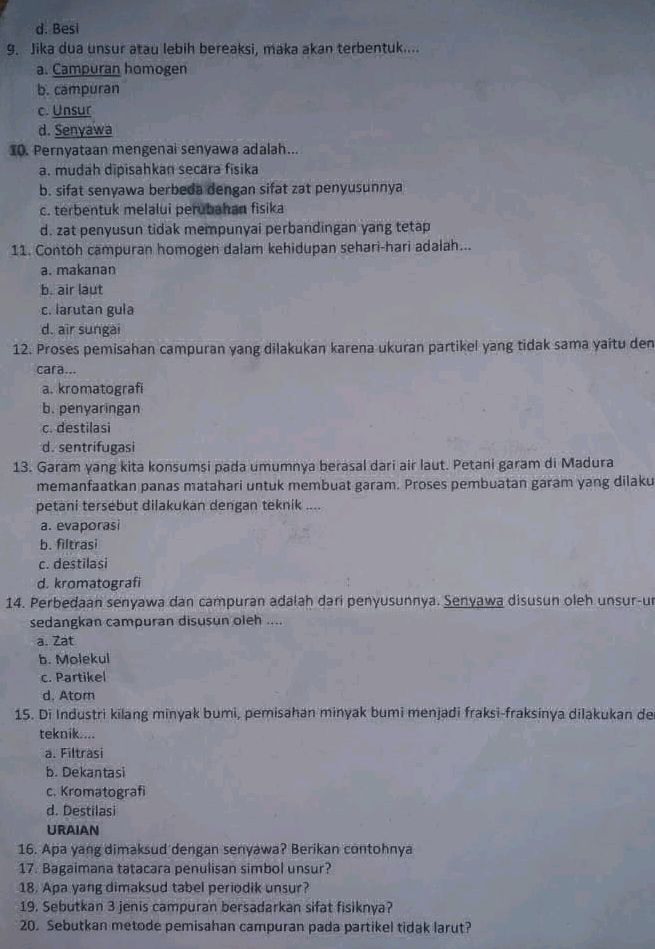 9. Jika dua unsur atau lebih bereaksi, maka | StudyX