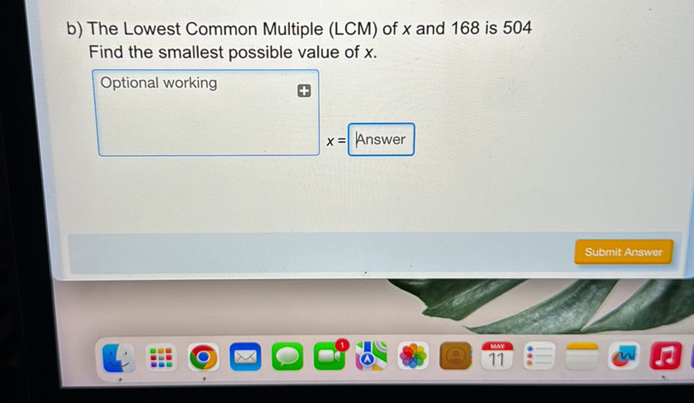 b) The Lowest Common Multiple (LCM) of x and | StudyX