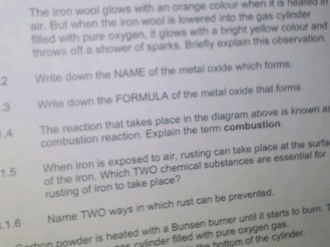The iron wool glows with an orange colour | StudyX