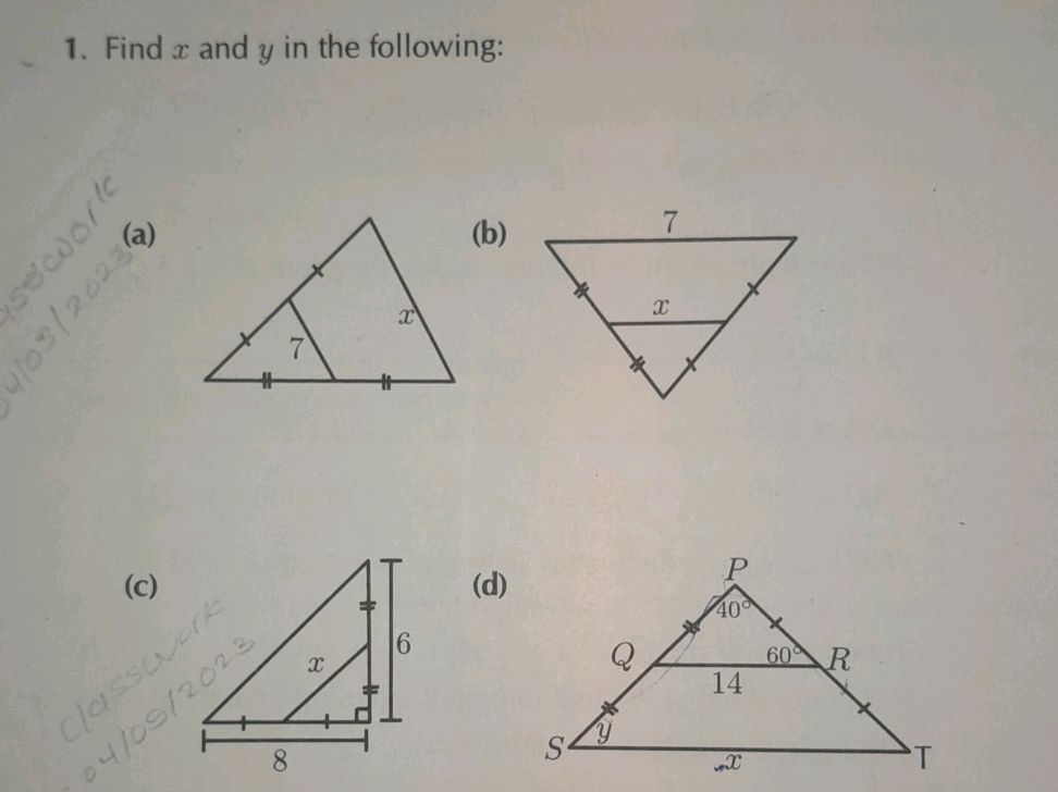 1. Find x and y in the following: (a) | StudyX