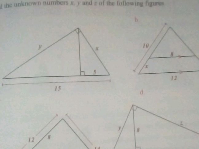 Find the unknown numbers x, y, and z of the | StudyX