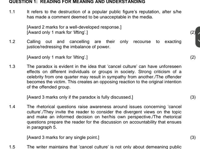 QUESTION 1: READING FOR MEANING AND | StudyX