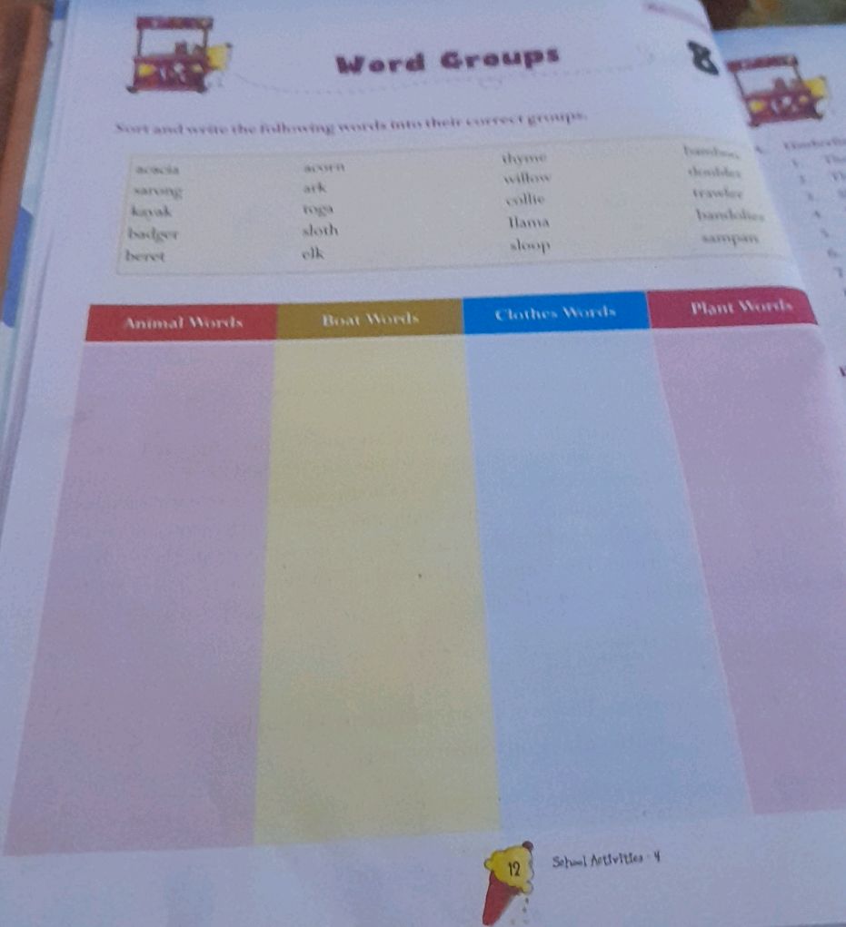 Sort and write the following words into | StudyX