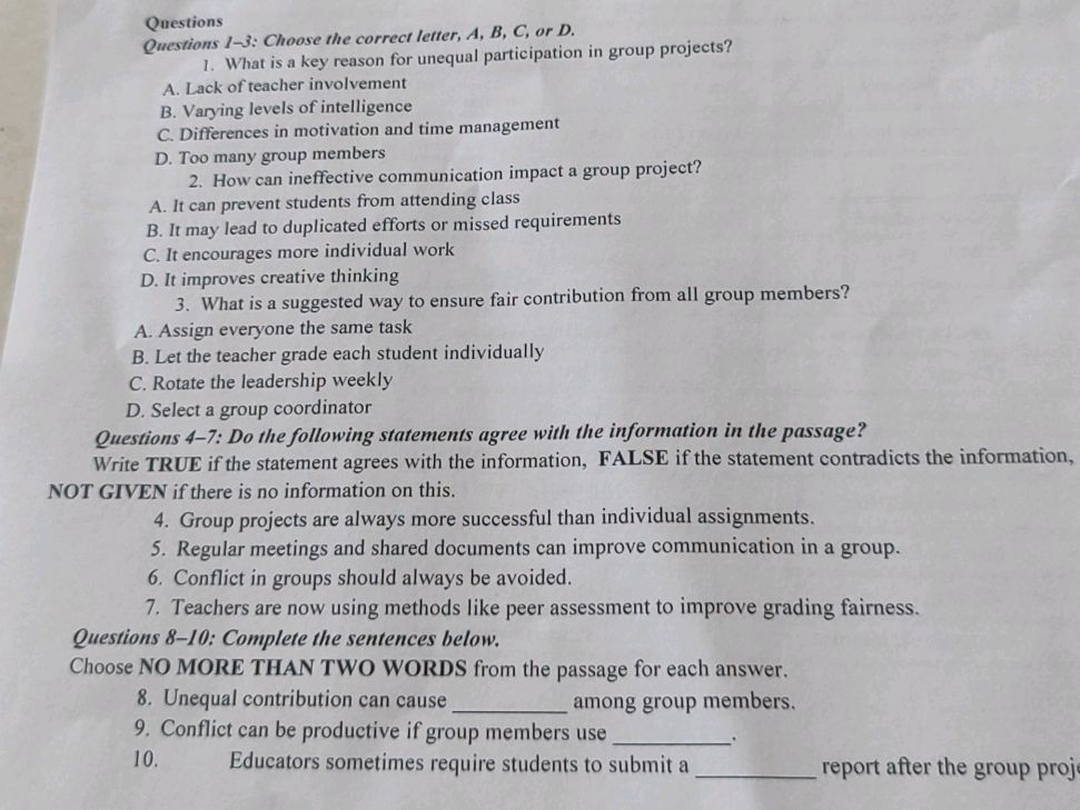 Questions Questions 1-3: Choose the correct | StudyX