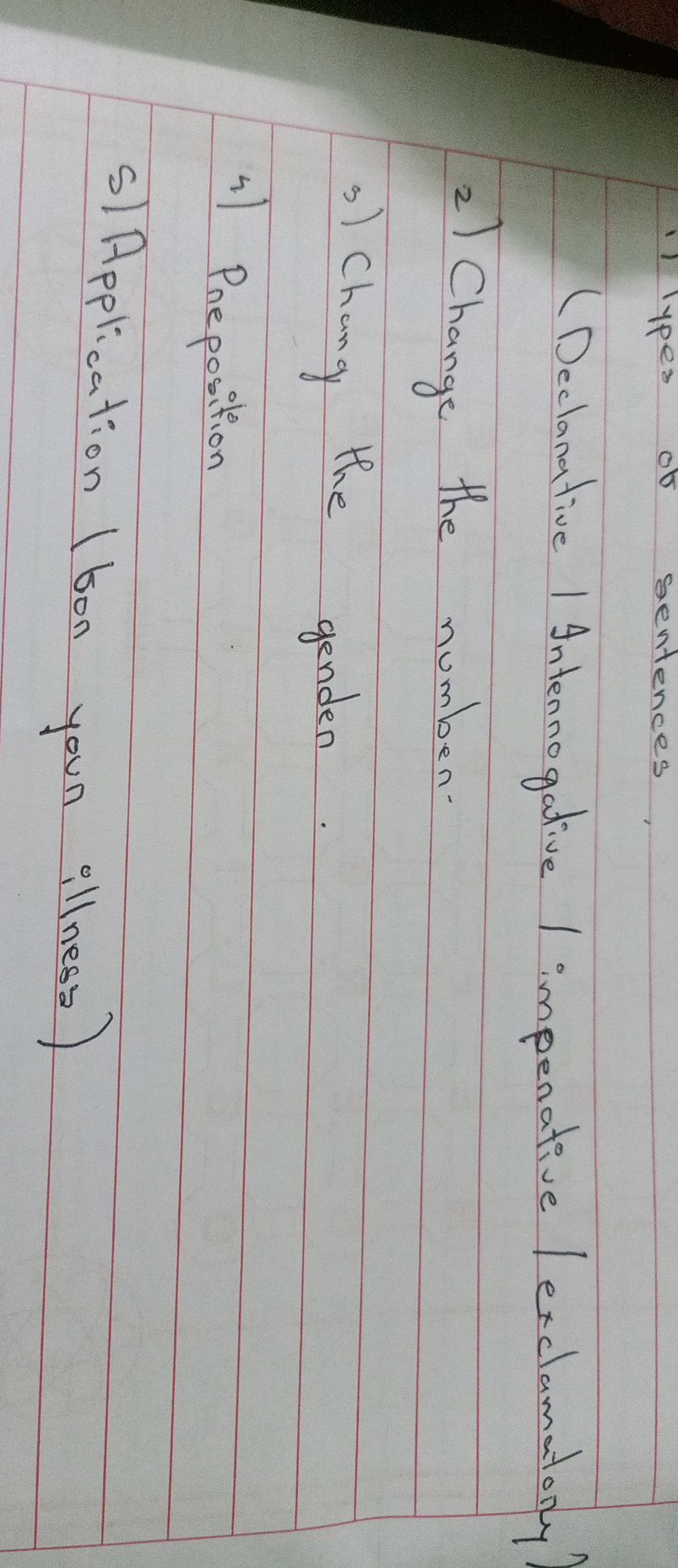 1) types of sentences (Declarative / | StudyX