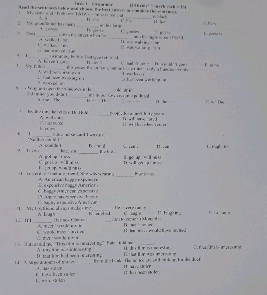 Read the sentences below and choose the best | StudyX