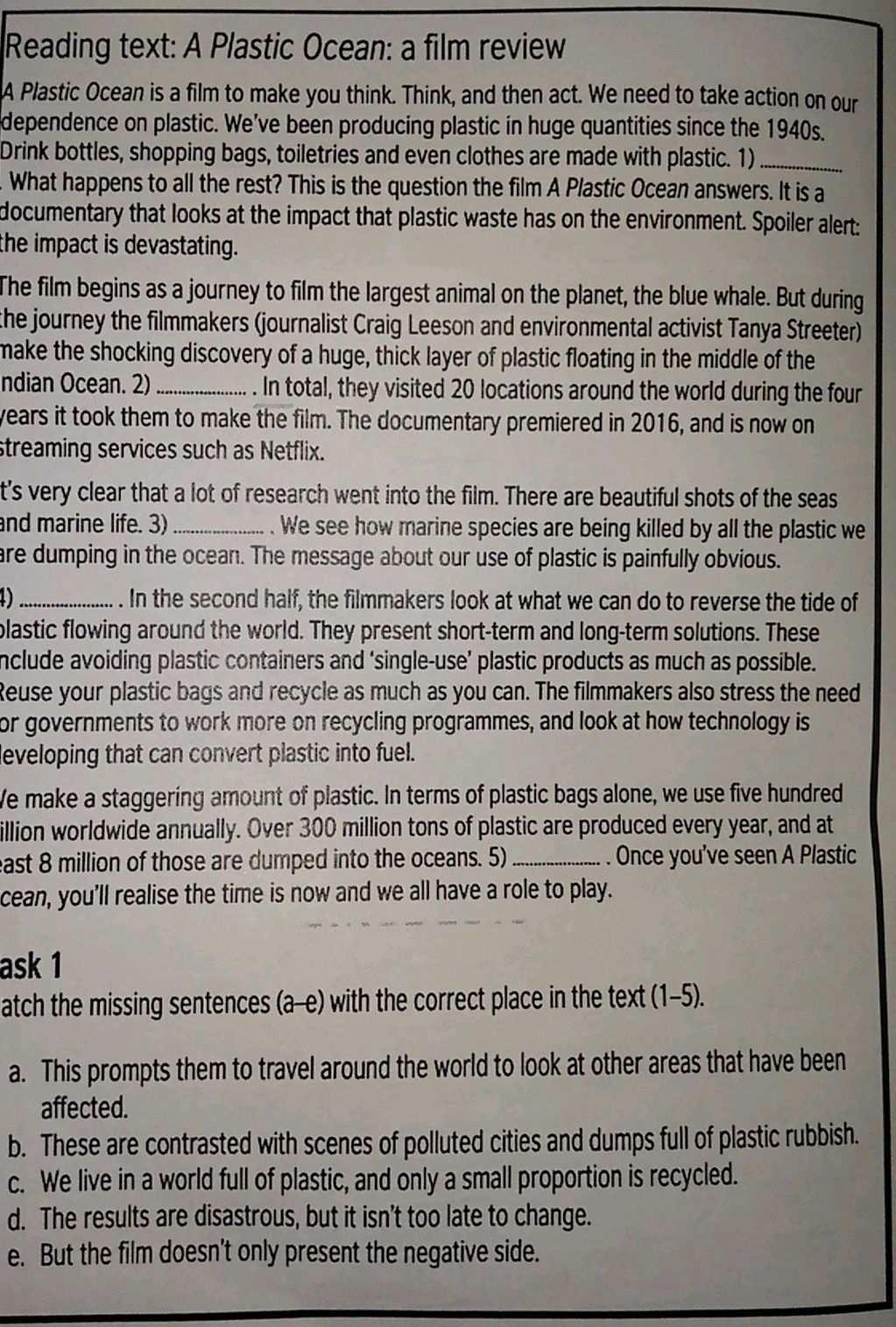 Reading text: A Plastic Ocean: a film review | StudyX