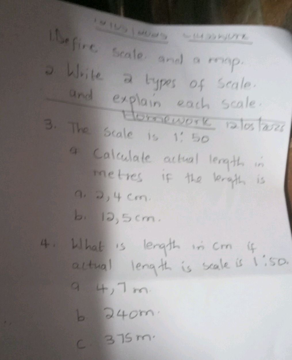 1. Define Scale and a map. 2. Write 2 types | StudyX