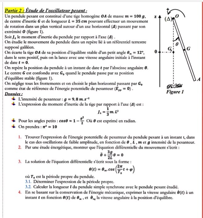 Partie 2 : Étude de l'oscillateur pesant: | StudyX