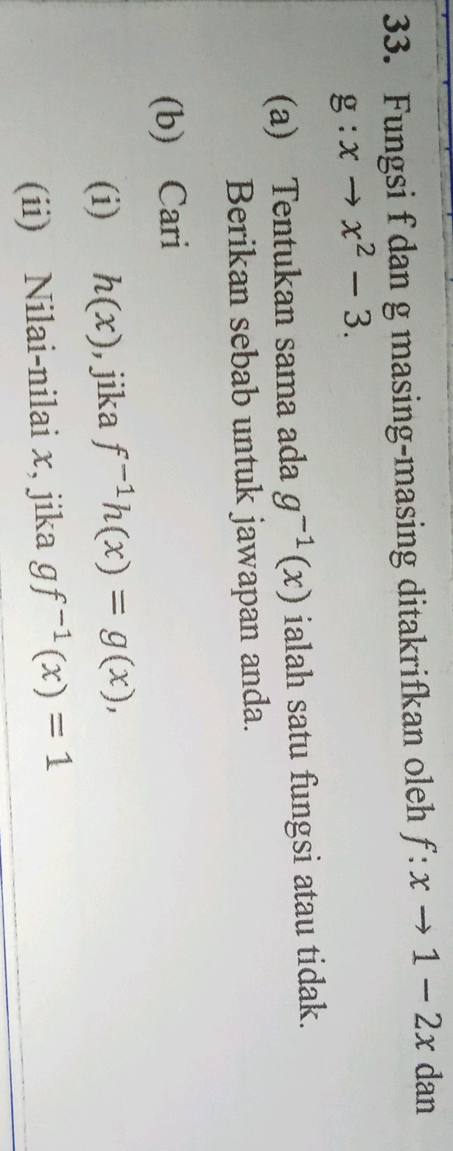 33. Fungsi f dan g masing-masing ditakrifkan | StudyX