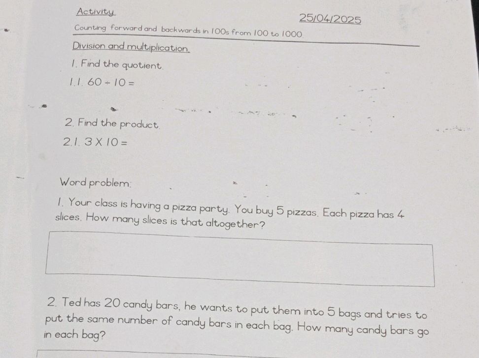 1. Find the quotient. 1.1. $60 10 =$ 2. | StudyX