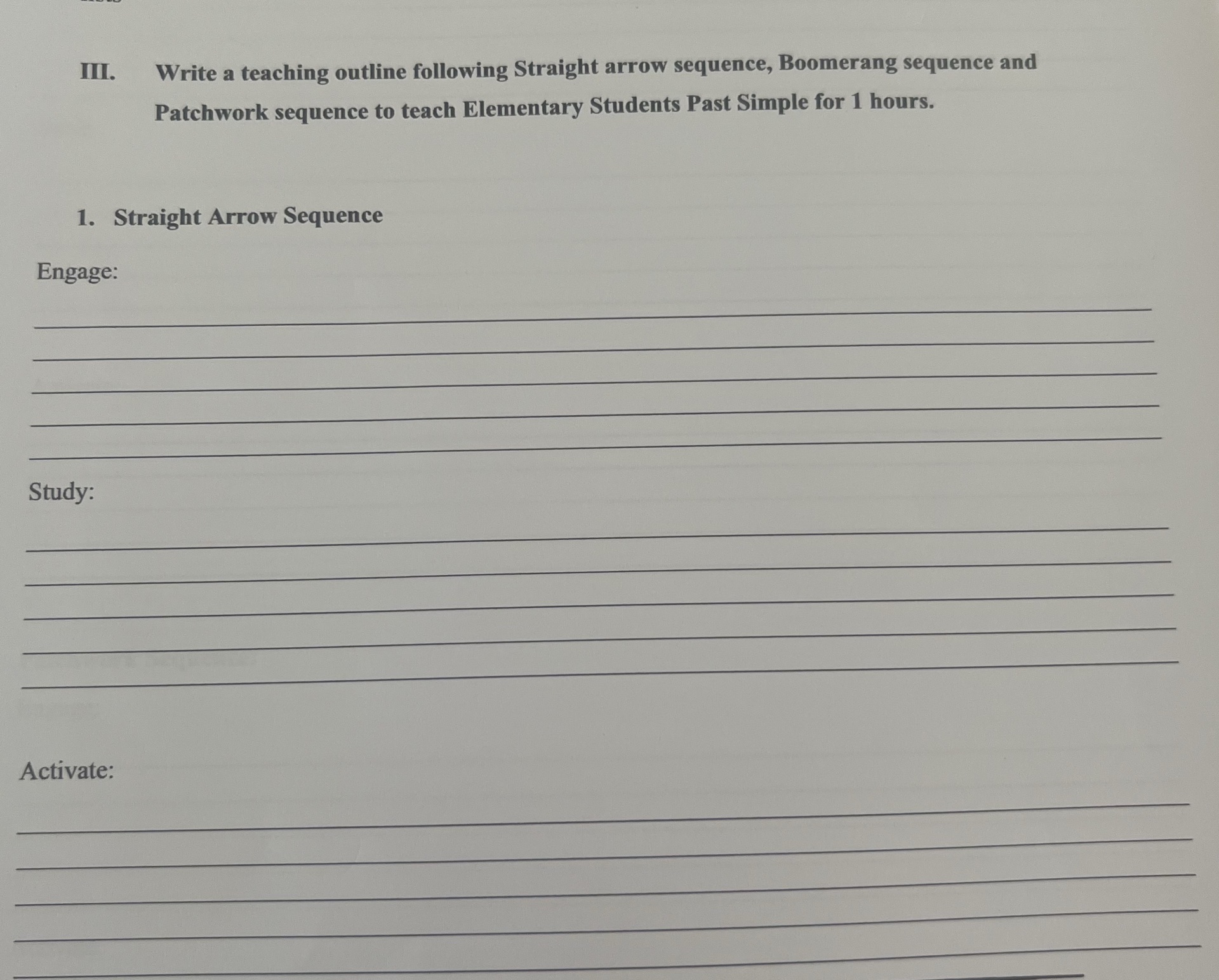 III. Write a teaching outline following | StudyX