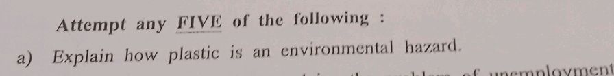 Attempt any FIVE of the following : a) | StudyX