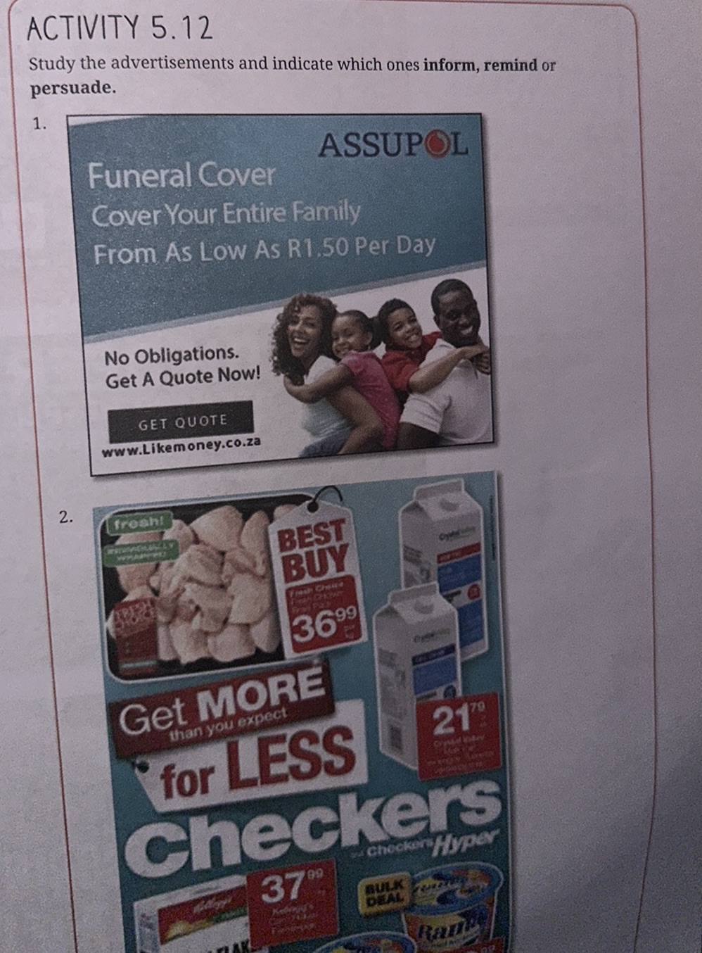 ACTIVITY 5.12 Study the advertisements and | StudyX