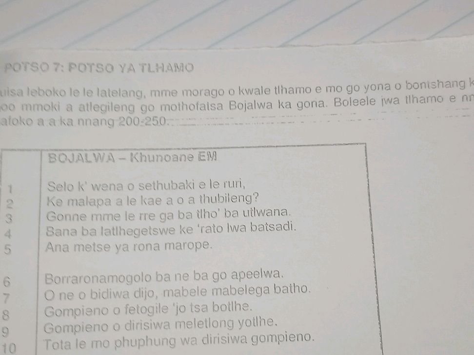 POTSO 7: POTSO YA TLHAMO uisa leboko le le | StudyX