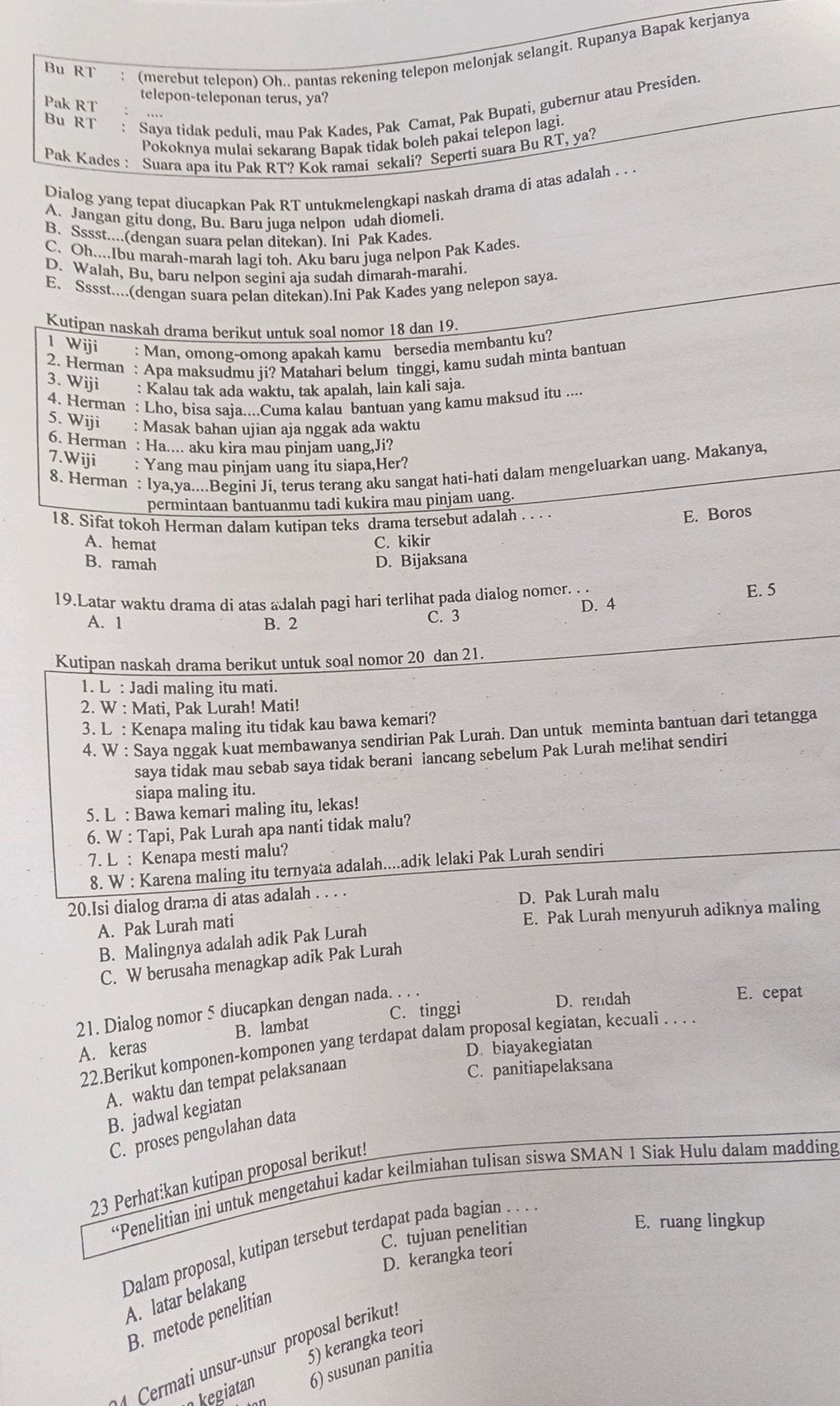 Dialog yang tepat diucapkan Pak RT | StudyX