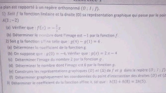 1) Soit f la fonction linéaire et la droite | StudyX