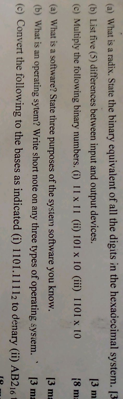 (a) What is a radix. State the binary | StudyX