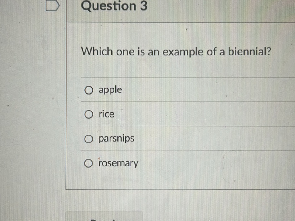 Which one is an example of a biennial? O | StudyX