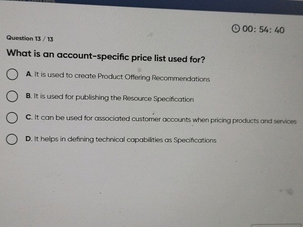 What is an account-specific price list used | StudyX