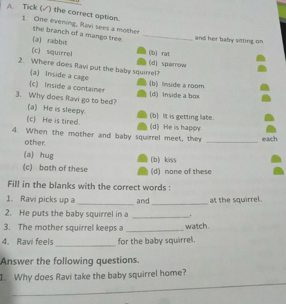 A. Tick ( ) the correct option. 1. One | StudyX