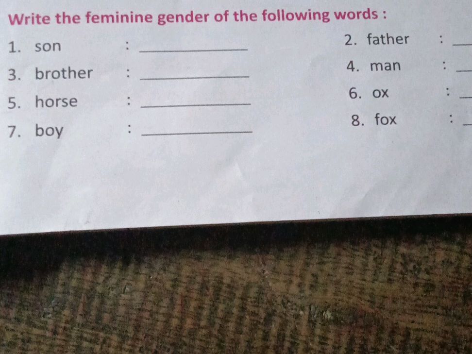Write the feminine gender of the following | StudyX